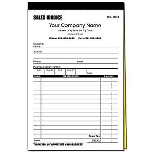 Custom Sales Invoice Personalized Duplicate Carbonless Form with Your Company Name - 2 Books (100 Sets) Numbered