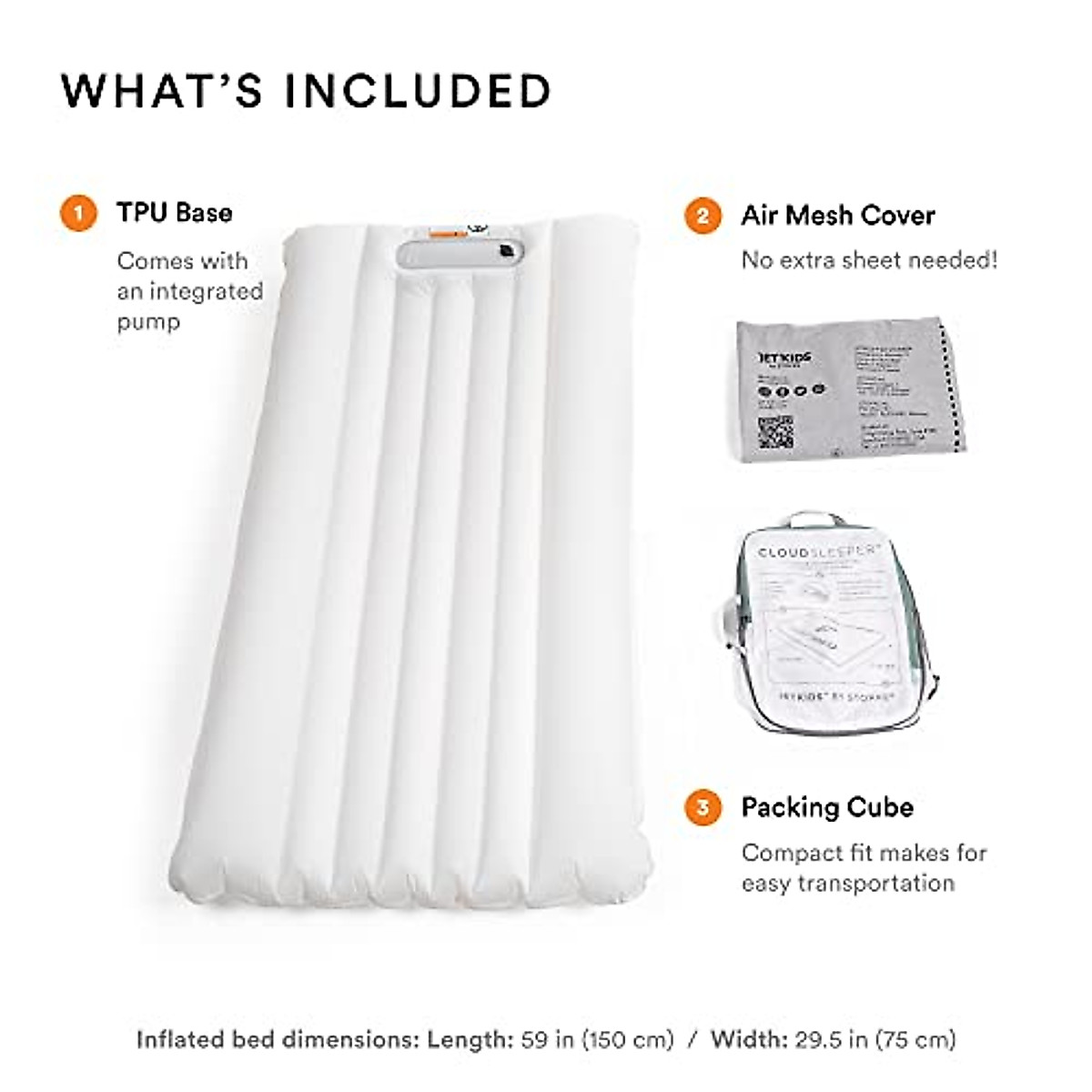 JetKids by Stokke CloudSleeper - Kids Inflatable Travel Bed - with Integrated Pump, Breathable Mesh Cover & Full-Length Bumpers to Keep Your Child Safe - Easy to Clean - for Ages 3+