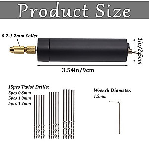 Ruibapa 0.8-1.2mm Mini Portable Electric Handheld Aluminum Drill with 15PCS Drill Bits and 1.5mm Wrench,Including 12v 2A Power Supply and USB Adapter P-031