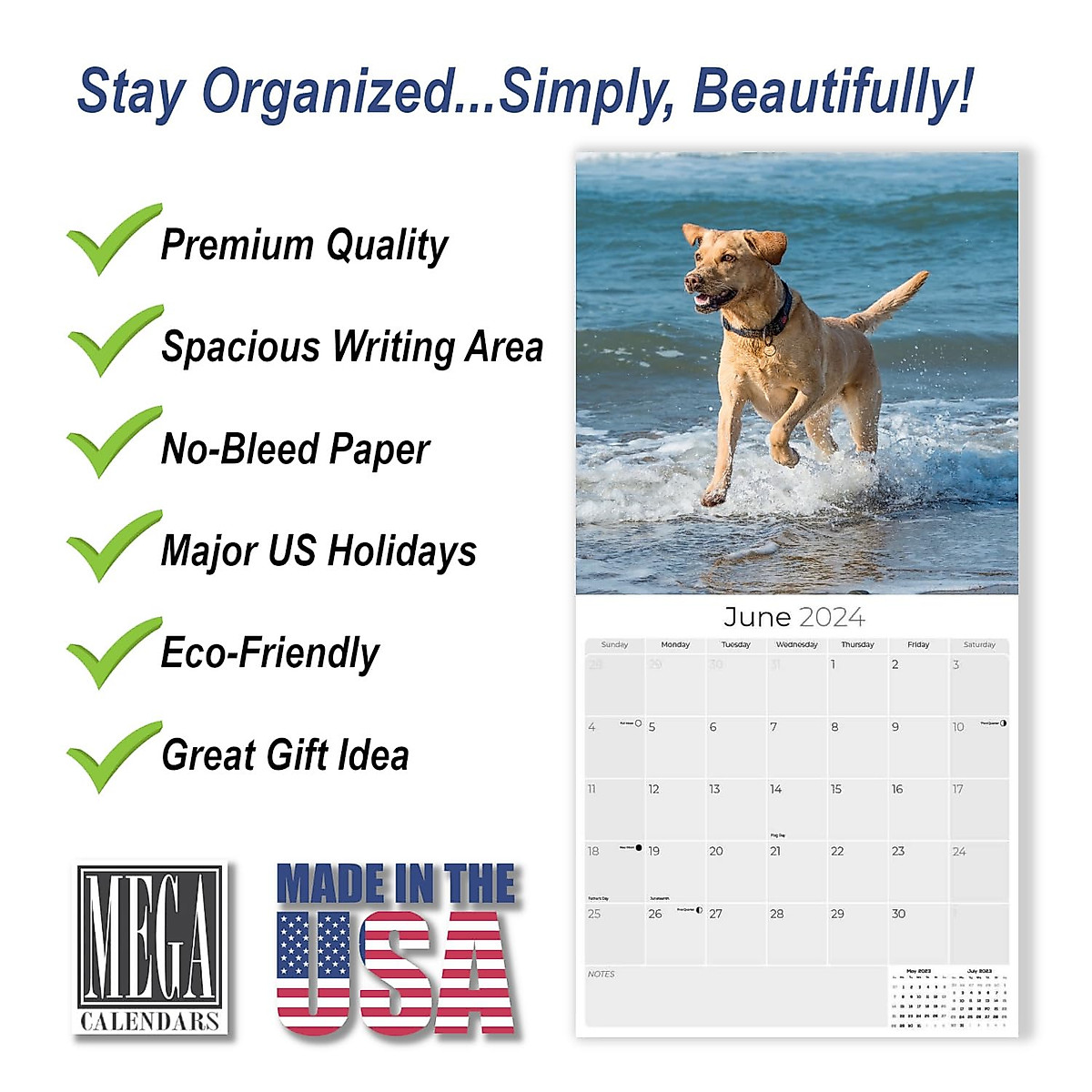 2023 2024 Yellow Labrador Retriever Calendar - Dog Breed Monthly Wall Calendar - 12 x 24 Open - Giftable - Planner Calendar Organizing & Planning - Made in USA