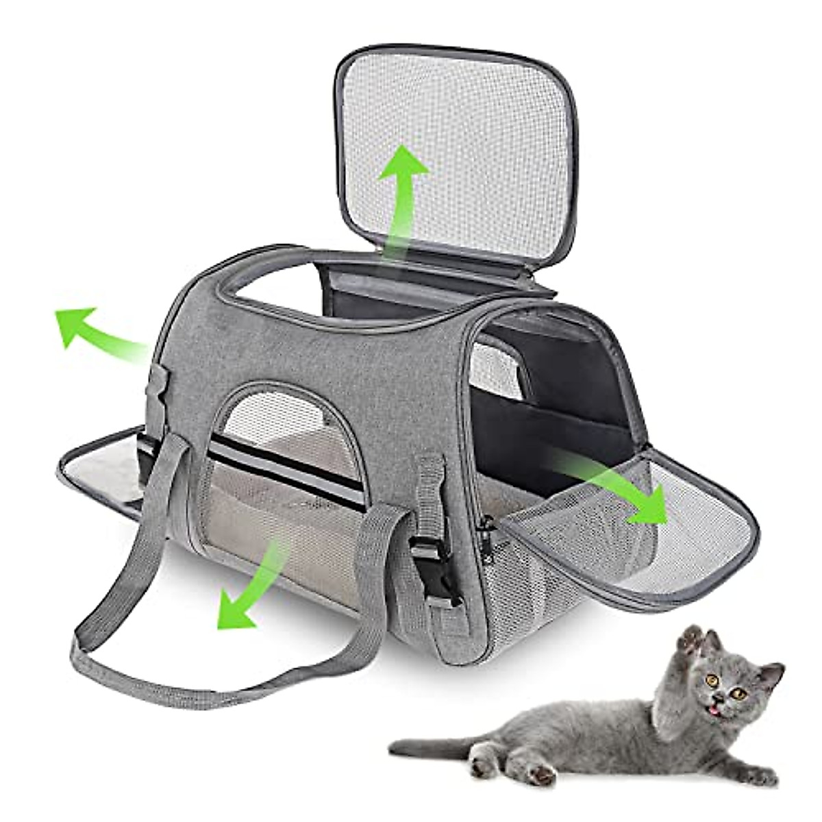 DUJP Soft-Sided Pet Carrier Bag for Under 14 lbs Puppy Kitten Bunny Rabbits Small Cats Dogs Animals , Easy Vet Visit Pet Animals Cage Kennel for Travel & Car, Gray