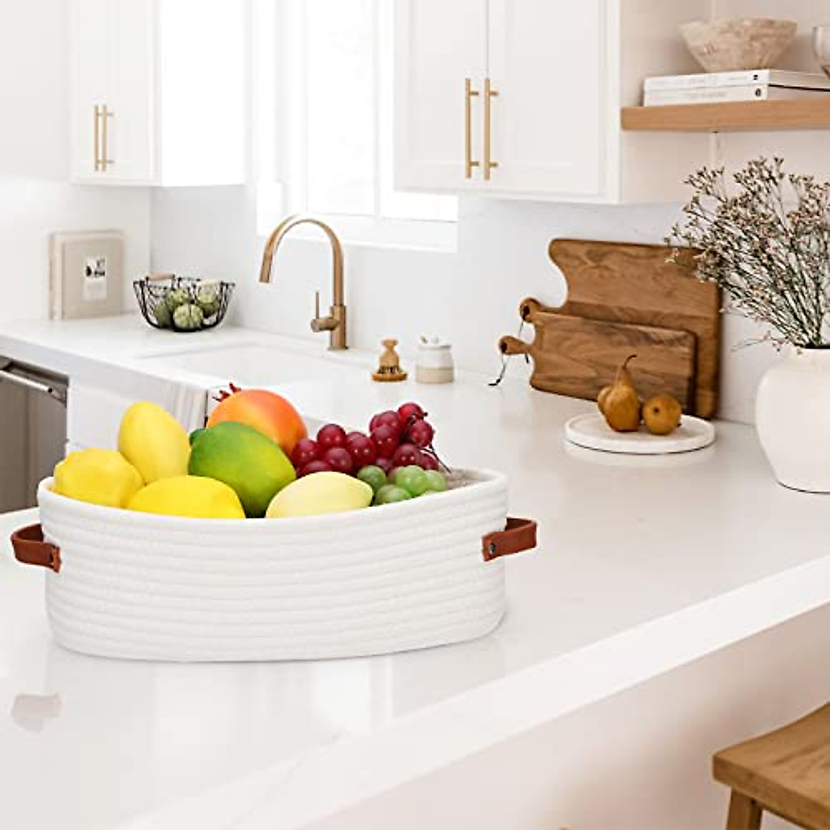 HLWDFLZ Bathroom Countertop Organizer Basket, Cotton Rope Woven Storage Basket Toilet Paper Decorative Basket for Bathroom, Bedroom, Living Room, Entryway (Off White)