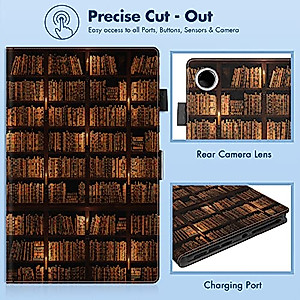 Dteck Case Fits for (8") Kindle Fire HD 8 Tablet (Previous 8th/7th/6th Generation, 2018/2017/2016 Release) - Shockproof Protective Leather Case with Hand Strap, Smart Stand Magnetic Cover (Bookshelf)