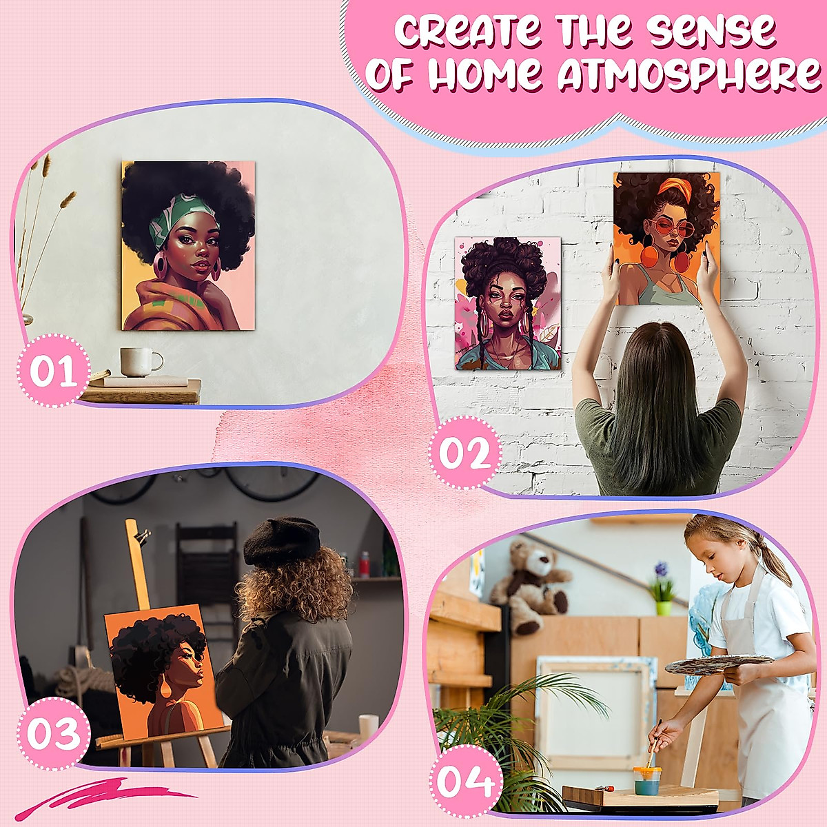 Sherr 20 Pcs Stretched Pre Drawn Canvas Afro Queen Black Art for Painting for Adults Outline Pre Drawn Stretched Cotton Canvas to Paint Party Set, 8 x 10''(Vivid)