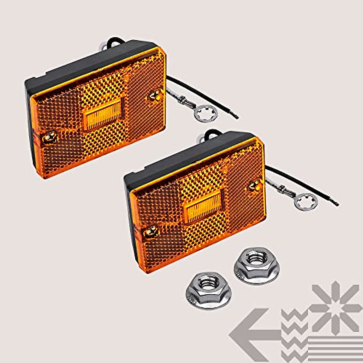 TRUE MODS 2pc 2x3 3x2 Inch Amber LED Stud-Mount Side Marker Light [DOT Certified] [IP67 Waterproof] [ Integrated Reflector] for Utility Boat Trailers Over 80" Camper RV Clearance Light