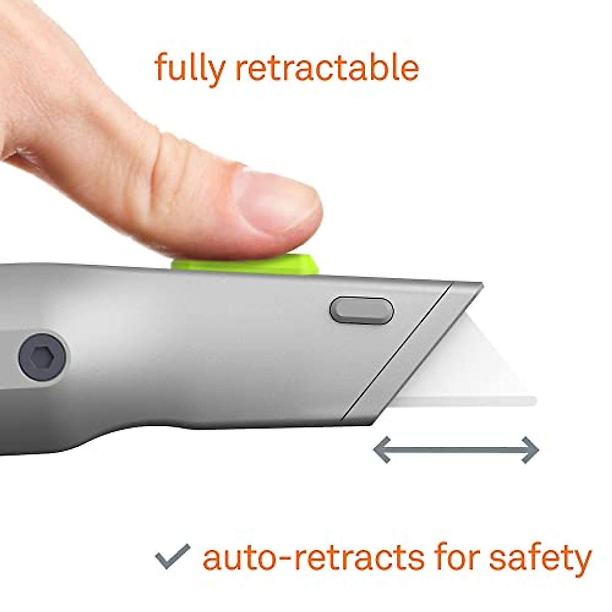 Metal-Handle Utility Knife, Finger Friendly Ceramic Blade, Auto Retracts for Safety, Heavy Metal Handle, Comfortable Grip, Stores Extra Blade, Ambidextrous, Easy Blade Change