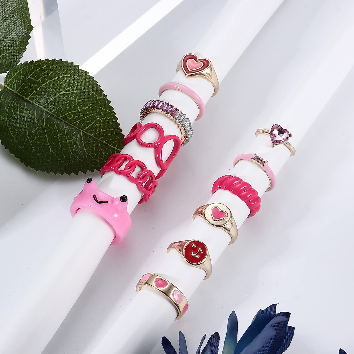 Sanfenly 12Pcs Y2K Chunky Rings Colorful Rings for Women Acrylic Resin Rings Aesthetic Gold Cute Trendy Funky Statement Stackable Finger Knuckle Rings Aesthetic Y2k Jewelry