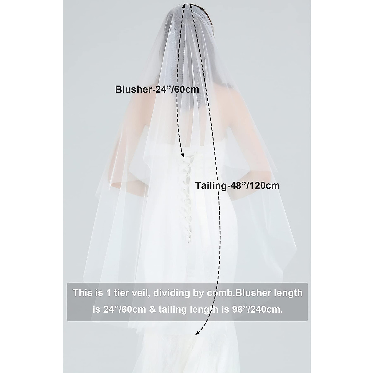 BEAUTELICATE Bridal Wedding Veil 1 Tier For Women Cut Edge Knee Chapel Length With Comb Ivory White