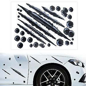 QUICTO 3D Bullet Hole Car Sticker, Car Tattoo Decoration Accessory, Prank Funny Gun Shooting Sticker Fake Bullet Shooting Sticker (Claw Mark)