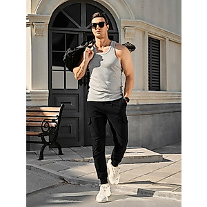 Comdecevis Men's Cargo Jogger Pants Stretch Sweatpants Slim Fit Tactical Pants with Zipper Pockets Casual Trousers Black 3X-Large