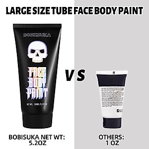 BOBISUKA 150ml PRO Large Tube Water-Based Clown White Face Body Paint, 5.2Oz FX Cream Washable Makeup Goth Joker Skeleton Face Painting for Adults Kids Cosplay Halloween Costume Makeup Foundation