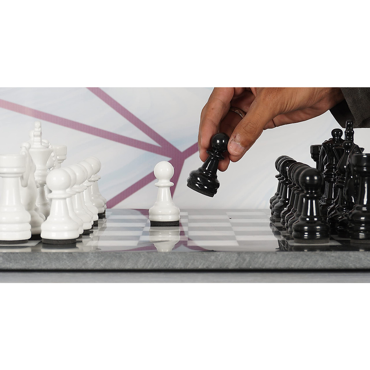 Marblous Krafts 15 Inches Black & White Chess Set with 32 Metallic Figures & 2 Extra Queens and Marble Board - Large Staunton Handmade Chess Game & Chess Sets for Adults and Family