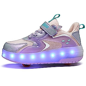CEIEOE Boys Girls Roller Sneakers Shoes with 2 Wheels 16 LED Light Model Rechargeable Retractable Skateboarding Wheels for Beginner More Balanced Party Birthday Christmas Best Gift