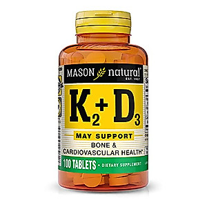 MASON NATURAL Vitamin K2 100 mcg Plus Vitamin D3 - Supports Bone, Cardiovascular & Muscle Health, 100 Tablets