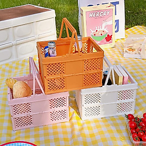 [2-Pack] Plastic Baskets for Shelf Storage Organizing, Durable and Reliable Portable Folding Storage Crate, Ideal for Home Kitchen Classroom and Office Organization, Bathroom Storage-Yellow