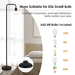 Modern LED Floor Lamp, Industrial Floor Lamps with Hanging Clear Glass Shade, Black Classic Reading Tall Lamp for Office, Standing Lamps for Living Room Study Room Bedroom Farmhouse(Bulb Incl.)