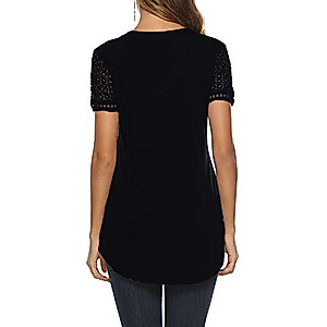 Zattcas Women's Summer V Neck Short Sleeve Tunic Shirt Business Casual Blouses for Women Black Medium