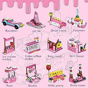 Vatos Girls Building Blocks Toys - 553 Pieces Ice Cream Truck Set Toys for Girls 25 Models Pink Building Bricks Toys STEM Toys Valentines Day Gifts for Kids Girls Age 6-12 and Up