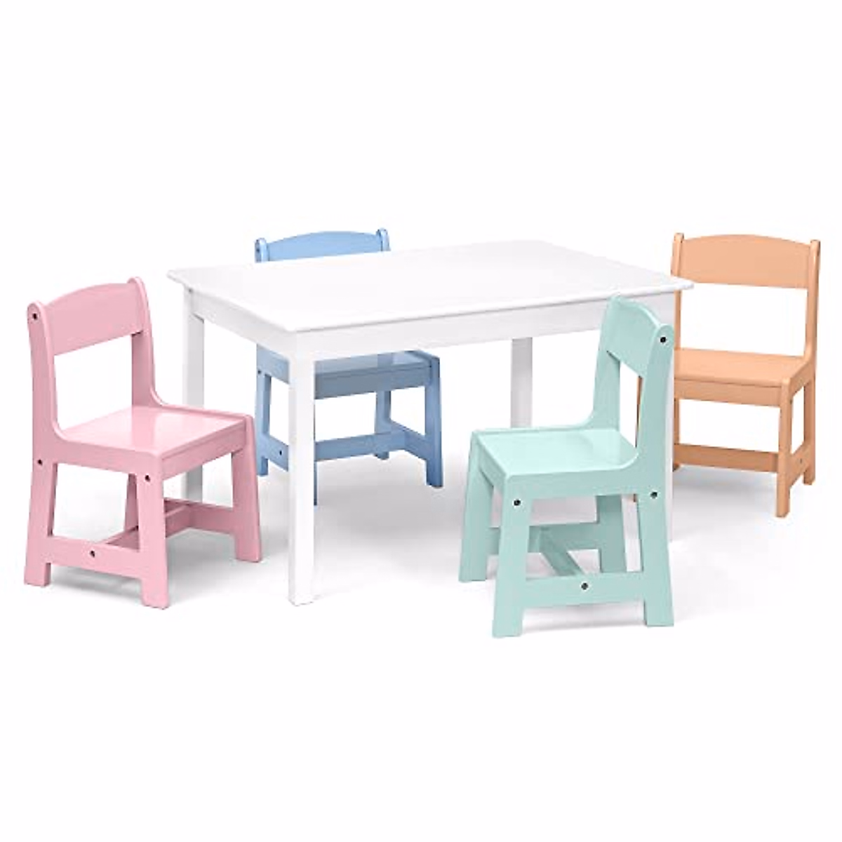 Delta Children MySize Kids Table with 4 Chairs, Bianca White/Pastel