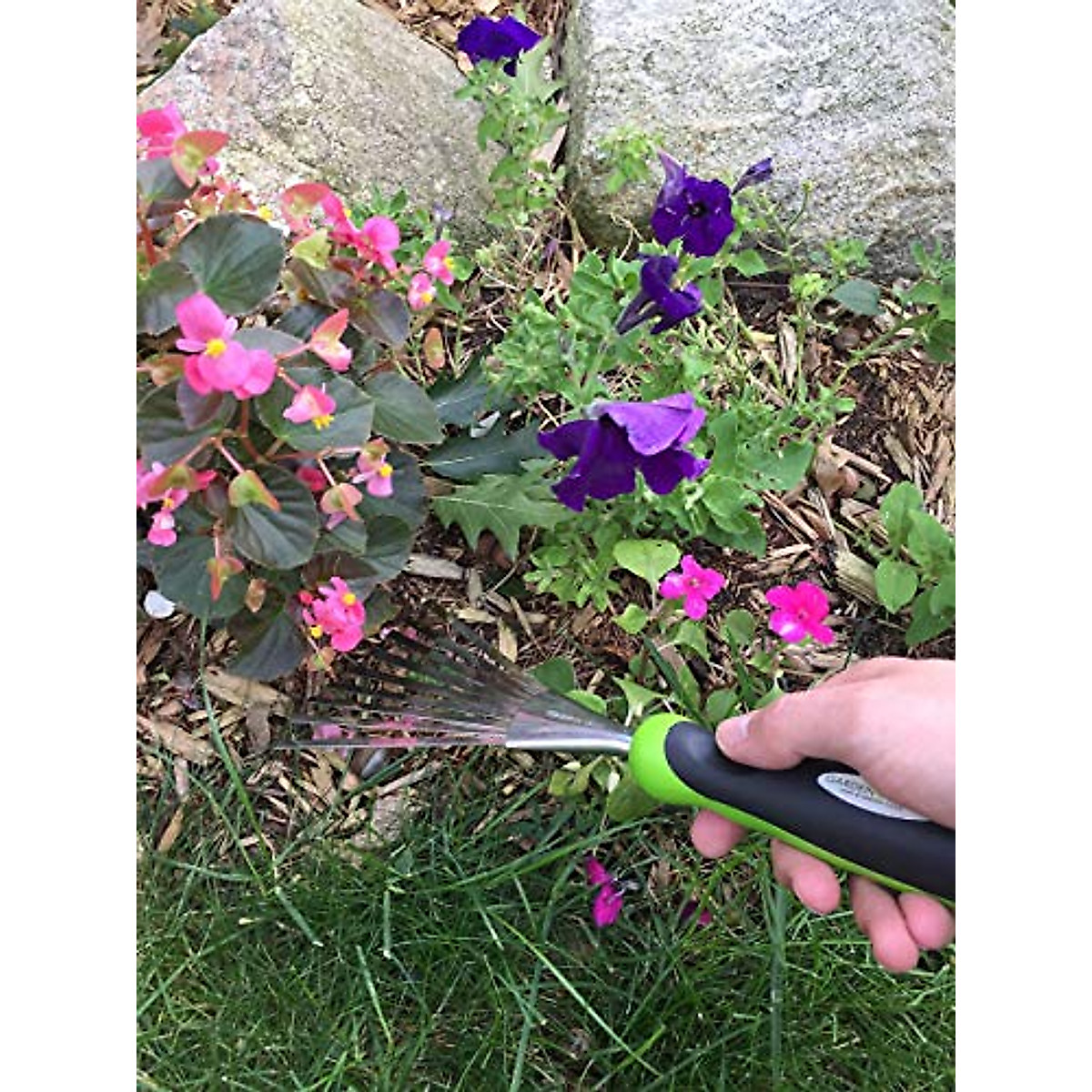 Garden Guru Stainless Steel Hand Rake Soil Tiller with Ergonomic Handle, Great for Gardening, Cultivating, Loosening Soil & Spreading Mulch