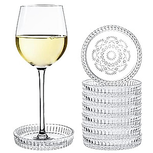 Kingrol 8 Pack Vintage Glass Coasters, Tabletop Protection Mat, Round Drink Coaster Set for Mug, Cup, Wine Bottle - Restaurant Coffee Bar Dining Table Decor