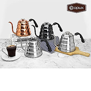OPUX Pour Over Coffee Kettle with Gooseneck | Stainless Steel Coffee Tea Kettle with Thermometer 40 oz, Stovetop Induction Goose Necked Kettle Slow Pour Drip Spout (1.2 Liter, 40 fl oz) Copper