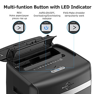 BONSEN 12-Sheet Crosscut Paper Shredder for Home Office, 52dB, P-4, Large 6-Gal Bin, 10-Min Non-Stop Running, Credit Card/Staple Shredder for Home