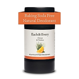 Each & Every All Natural Deodorant for Women & Men - Sensitive Skin, Plant-Based, Baking Soda & Aluminum-Free Deodorant - Clean Long Lasting 24 Hr Odor Control - Citrus & Vetiver Travel Size, 2.5oz