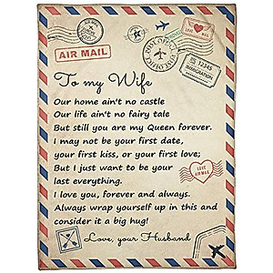 Blanket Personalized Love Mail Letter to Wife My Queen Forever from Husband- Fleece Blankets- Gifts for Wife Cozy Plush Fleece Blanket Size 60x80 inch On Christmas, Birthday, Holiday