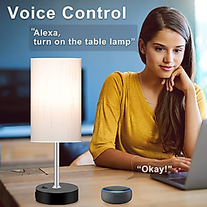 Peteme Smart RGB Bedroom Lamps with APP Control & Music Sync, 2 USB Port Dimmable Alexa Lamps Bulb Included, Bedside Lamp, Nightstand Light for Bedrooms and Living Room