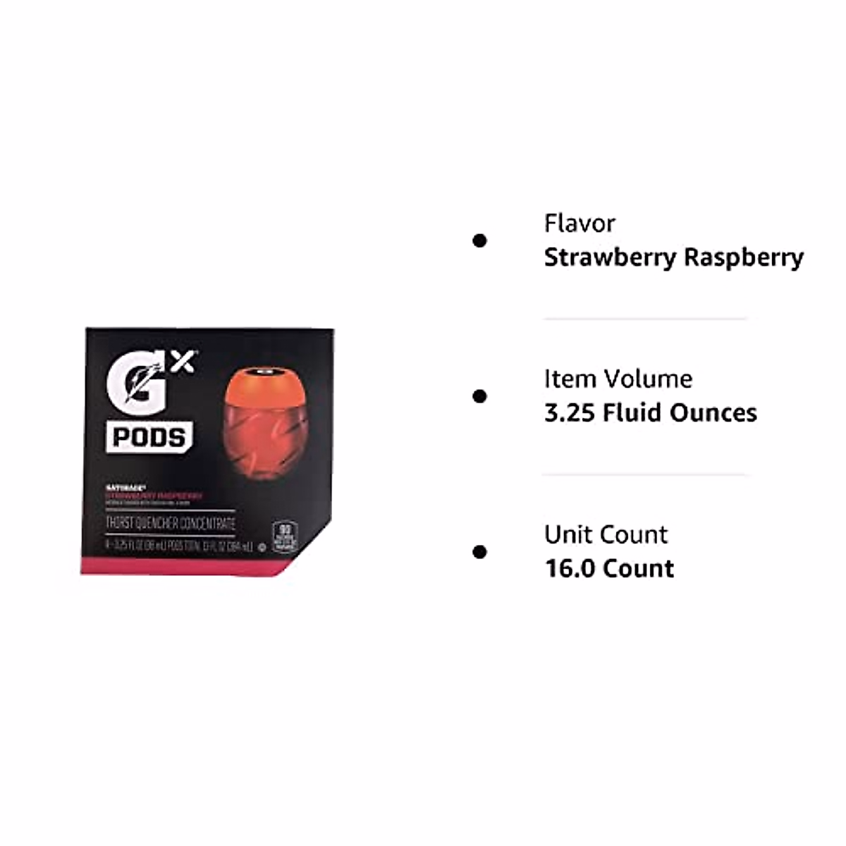 Gatorade GX Pods, Strawberry Raspberry, 3.25oz Pods (16 Pack), One Size