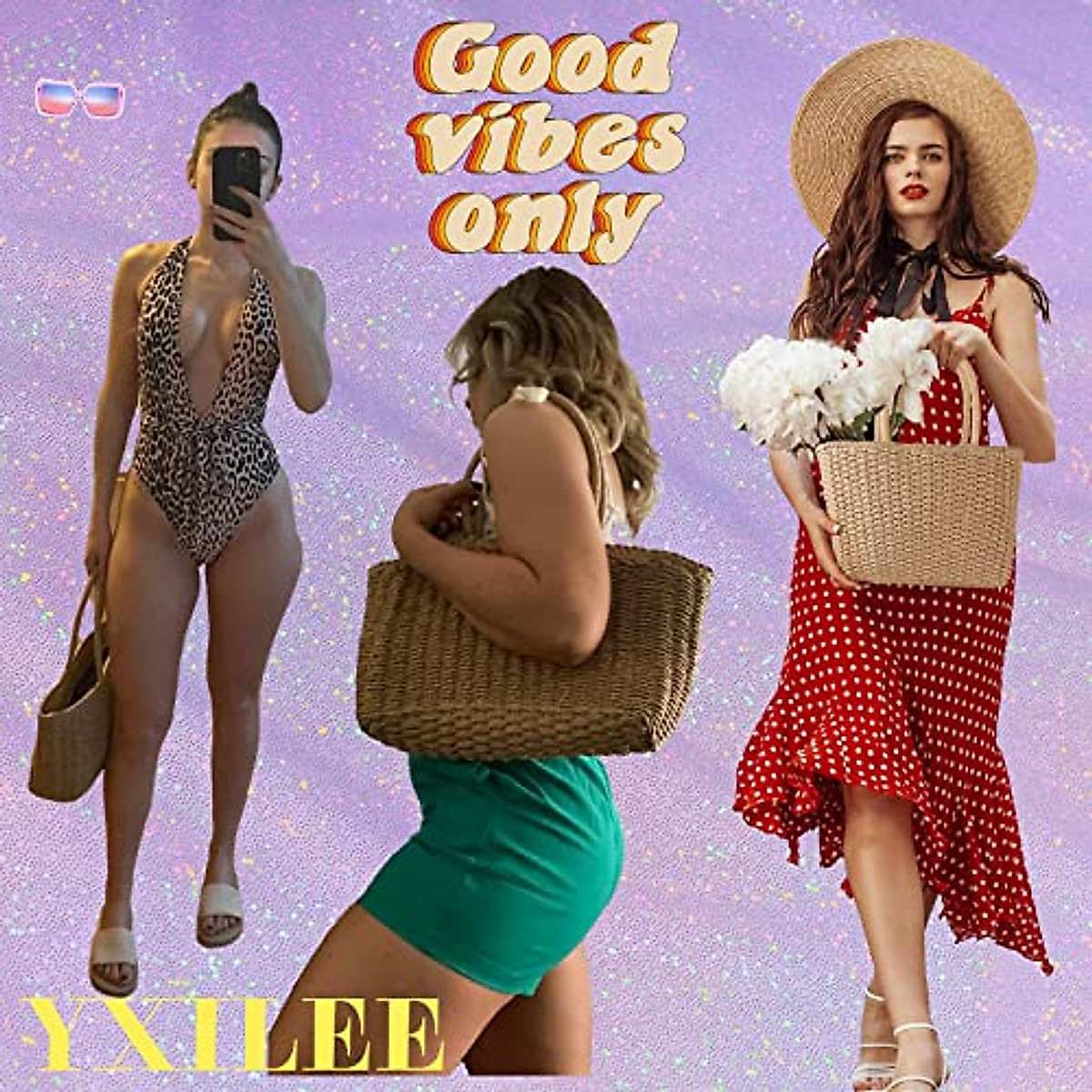 YXILEE Zipper Straw Bags For Women | Straw Purse Woven Handmade Summer Handbag for Travel Beach