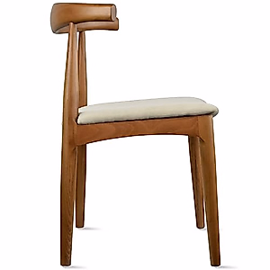 2xhome Set of 2 Solid Wooden Dining Chairs | Upholstered Beige Cloth Linen Cushioned Seat | Modern Farmhouse Elbow Side Chair | Home, Kitchen, Office, Meetings (Espresso-Beige Seat)