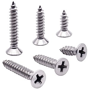 Jetovo 150 Pack 304 Stainless Steel Flat Head Phillips Self Tapping Screws Phillips Drive Wood Screw Assortment Kit - Size: #8 x 1/2" #8 x 3/4" #8 x 1"