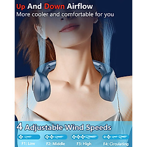 Portable Neck Fan Rechargeable,Personal Fans for Your Neck Battery Operated,Bladeless Folding Neck Fans that Blow Cold Air,Cooling Neck Fan Hands Free,Wearable Necklace Fan for Women Men Kids Blue