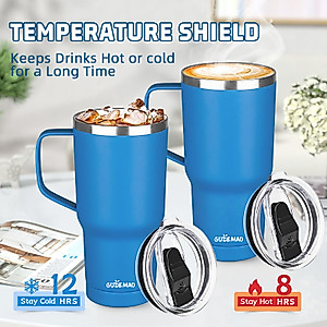 20 oz Insulated Coffee Mug with Ceramic Coating, Stainless Steel Travel Mug Tumbler with Handle Lid and Straw, Double Wall Leak-Proof Thermos Coffee Travel Mug Keeps Drink Hot and Cold (Blue)