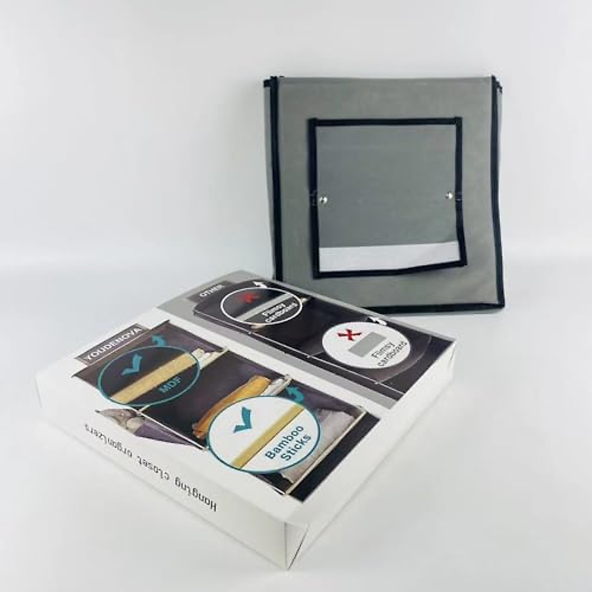 DGFCK Hanging closet organizers, Hanging Closet Organizer 3 Shelves Foldable Oxford Cloth Gray Hanging Shelf with 2 Hooks for Clothes Storage and Accessories