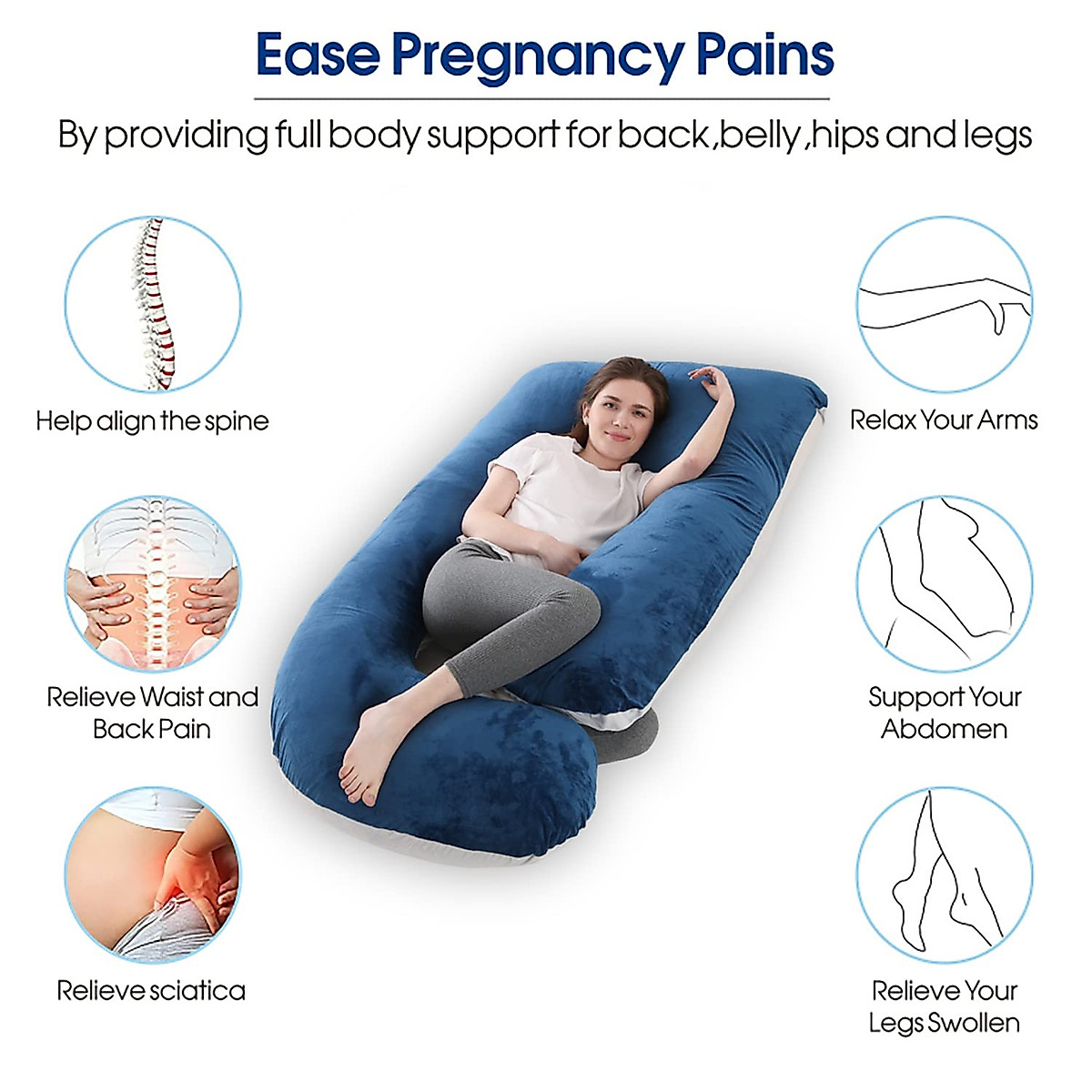 cauzyart Pregnancy Maternity Pillows for Sleeping 55 Inches U-Shape Full Body Pillow Support - for Back, Hips, Legs, Belly for Pregnant Women with Removable Washable Velvet Cover