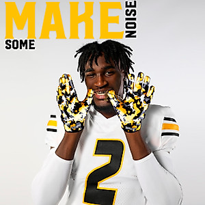 Limited Edition Football Gloves Fit Youth Football Gloves Tacky Football Gloves Men, Football Gloves for Kids 8-12 Receiver Gloves Adult/Football Gloves Youth (Shark/Black&Gold, Youth XS/Small)