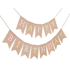 Rainbow Happy Birthday Burlap Banner - Happy Birthday Pastel Colors, Personalized Birthday Banner, 1st Birthday Rainbow Decorations,Photo Prop,Best Birthday Party Supplies (Rainbow Burlap Banner)