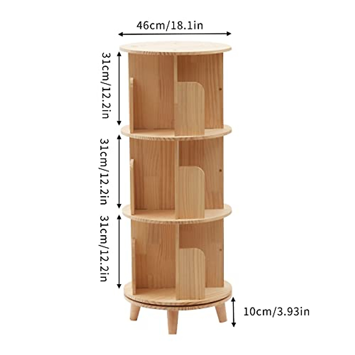 Aohuada 3-Tier Rotating Bookshelf 360° Display Rotating Stackable Shelves Floor Standing Bookcase Storage Rack Bookshelf Organizer Used in Bedroom, Living Room Study Room