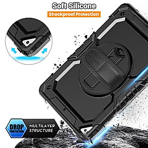 SEYMAC for iPad Air 3 Case 10.5'' for iPad Pro 10.5 Case, Heavy Duty Full-Body Shockproof Protective Case with Screen Protector, 360° Rotating Stand, Hand/Shoulder Strap for iPad Air 3rd Gen, Black