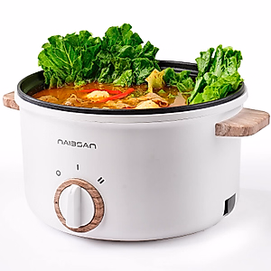 Naibsan Electric Pot with Handle, 2.5L Multifunction Electric Cooker for Shabu-Shabu, Noodles, Pasta, 800W Rapid Non-Stick Frying Pan for Sauté, Portable Ramen Pot for Dorm & Office