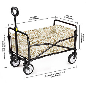 Outdoor Collapsible Wagon Fashion Seamless Gold Leopard Fur Texture Animal Skin Print White Camping Shopping Garden Cart Heavy Duty Wagon Adjustable Portable Utility Folding Wagon with Wheels