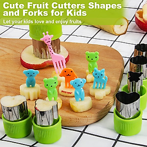 TAOUNOA Sandwich Cutter Set 34pcs, 6pcs Sandwich Cutter and Sealer and 18pcs Fruit Cutters Shapes for kids with 10pcs Cute Animal Forks
