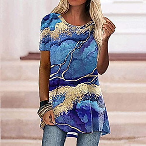 Funny T Shirts with Pockets Womens Tops 3/4 Sleeve Casual Loose Fit Tunic Tops Scoop Neck T-Shirt Womens Tops Summer 2023 Tunic