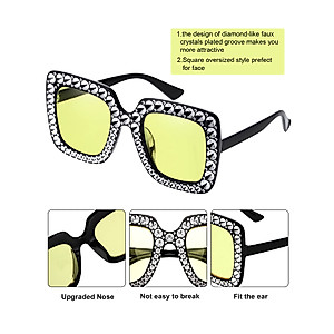 Frienda Crystal Oversized Sunglasses Square Diamond Sunglasses Rhinestone Frame Sunglasses for Women (Chic Colors,12 Pairs)