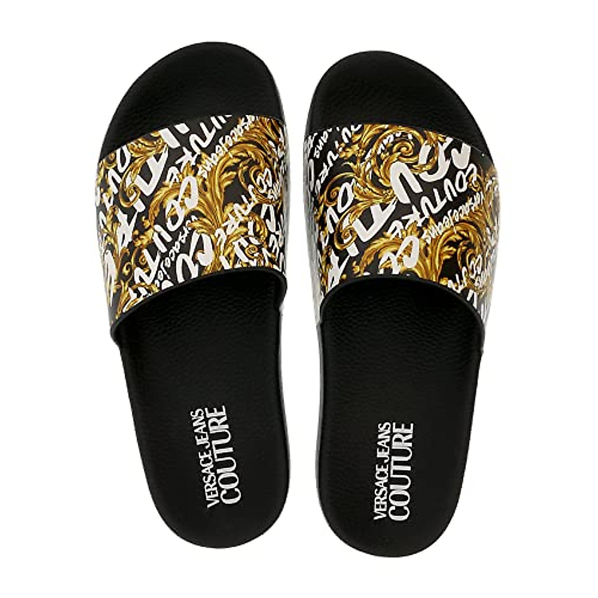 Versace Jeans Couture Black Gold Baroque Pattern Pool Slide-7 for womens
