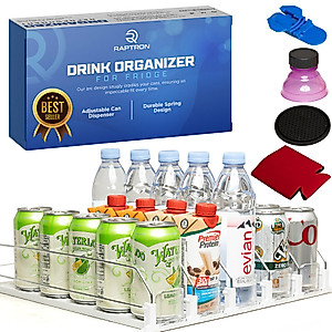 Drink Organizer for Fridge, Upgraded Self Pushing Fridge Drink Organizer, Automatic Drink Dispenser for Fridge-Holds up to 25 Cans - Accessories Included