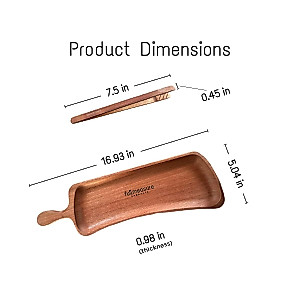 Wooden Cheese Board & Charcuterie Set with Handles - Set of 2 Wooden Tongs, 2 Cheese Knives - Can be Used as Meat Tray, Cheese Tray, Serving Board or Long Serving Platter.